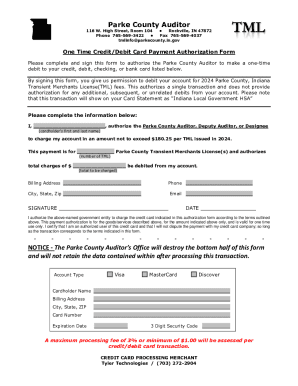 Fillable Online One Time Payment Authorization for Parke County Tml Fees Fax Email Print - pdfFiller