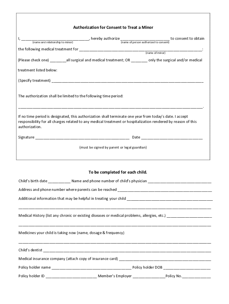 Fillable Online Authorization for Consent to Treat a Minor Fax Email Print - pdfFiller