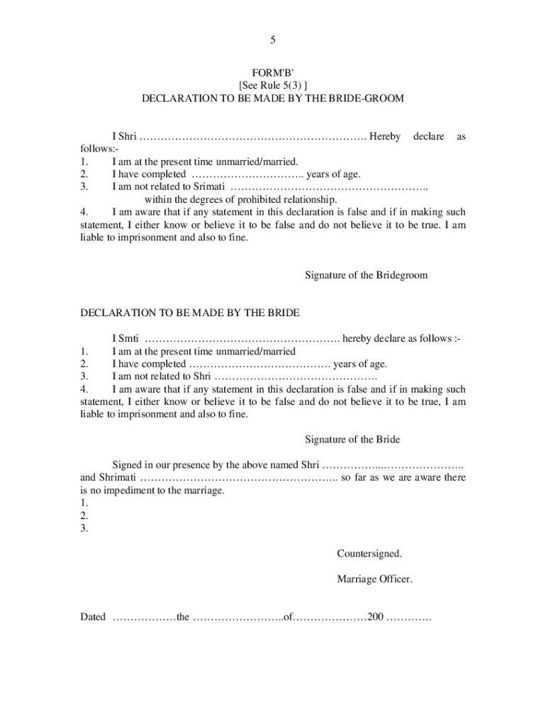 Fillable Online 5 FORM\'B\' See Rule 5(3) DECLARATION TO BE MADE BY THE ...