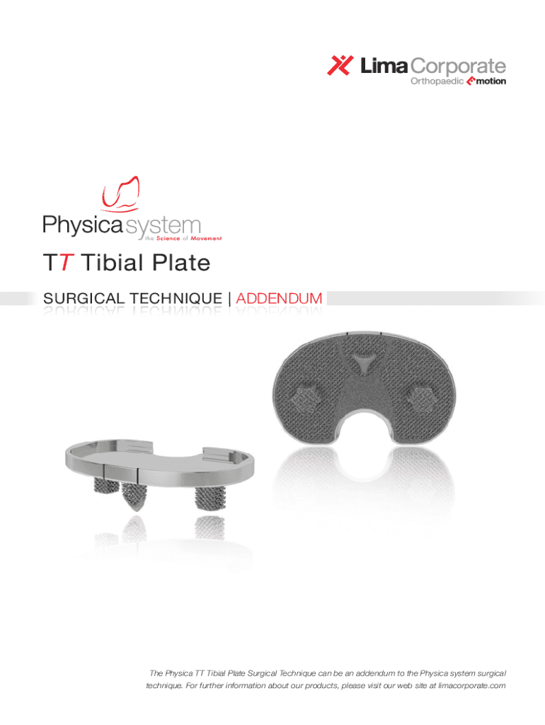 Fillable Online Physica Tt Tibial Plate Surgical Technique | Addendum ...