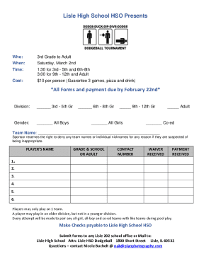 Fillable Online Lisle High School Hso Dodgeball Tournament Fax Email ...