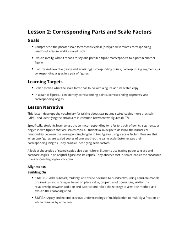 Fillable Online 7th Grade, Unit 1 Lesson 2 "Corresponding Parts and ...