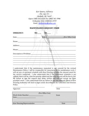 Fillable Online Kaw Housing Authority Maintenance Request Fax Email Print - pdfFiller