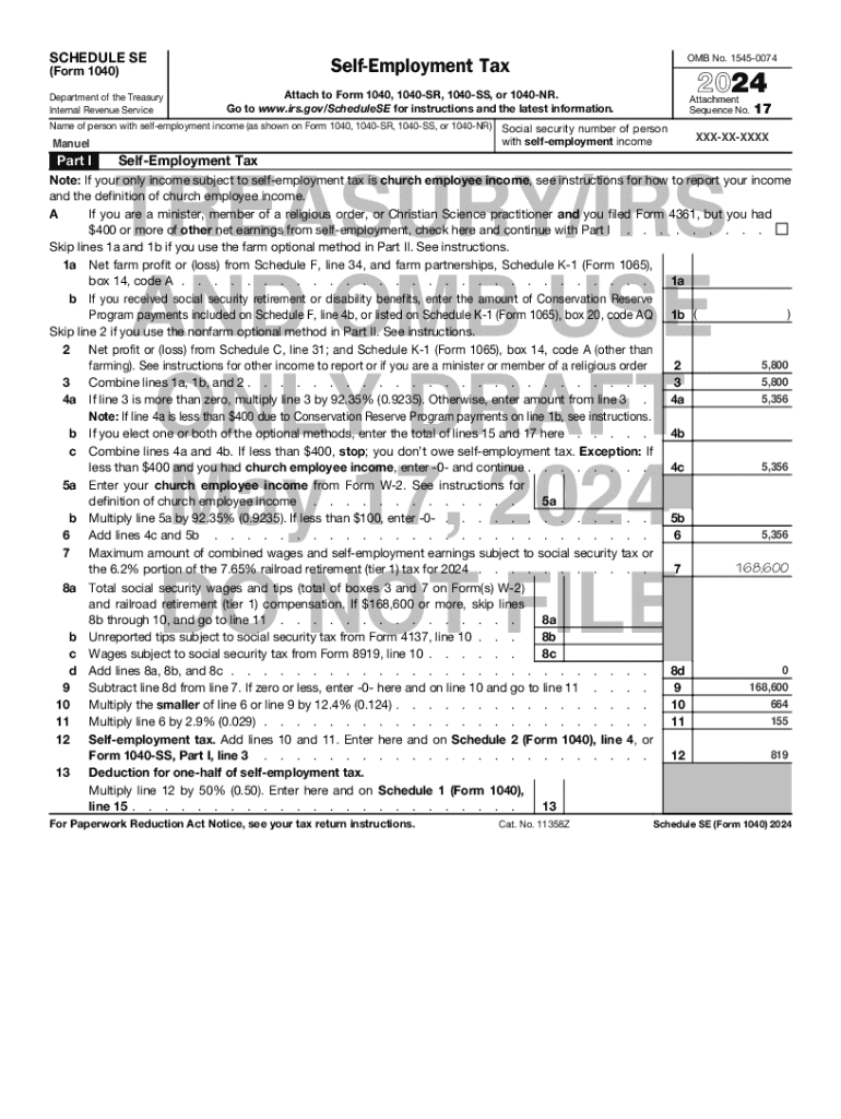 Fillable Online 2024 Instructions for Schedule SE - Self-Employment Tax ...