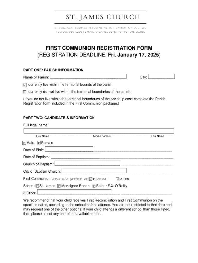 Fillable Online Sacrament of Reconciliation & First Holy Communion ... Fax Email Print - pdfFiller