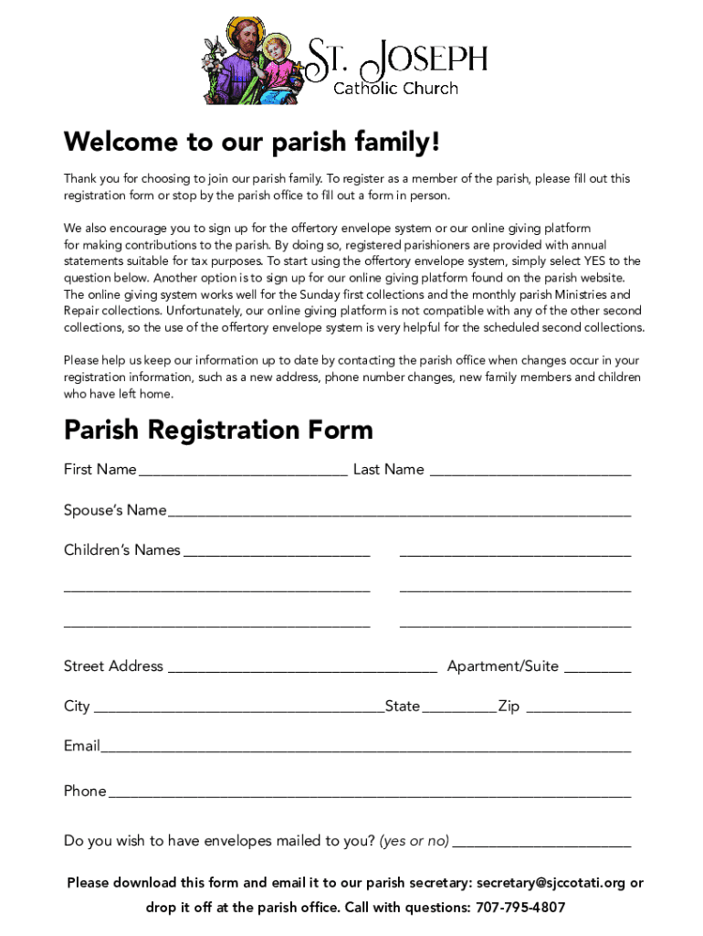 Fillable Online Welcome to Our Parish Family Fax Email Print - pdfFiller