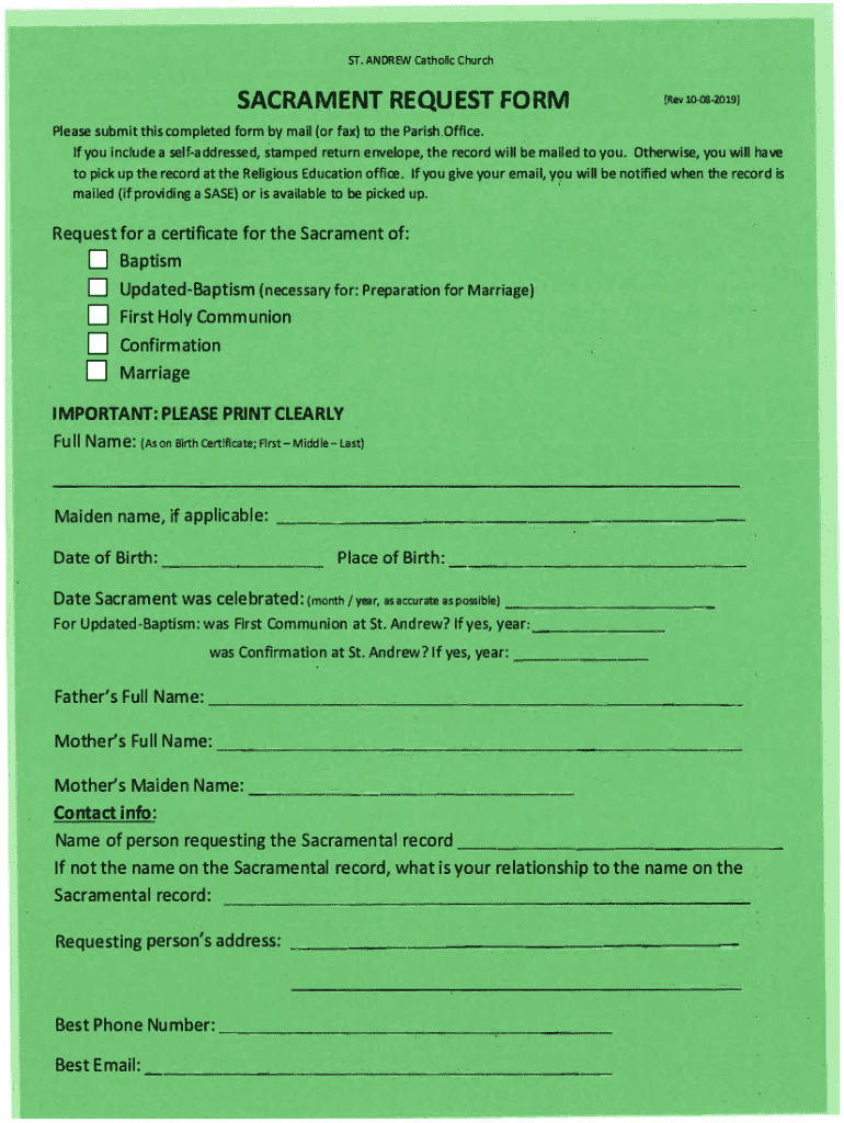 Fillable Online Sacramental Record Request Form - Sacred Heart Webb ...