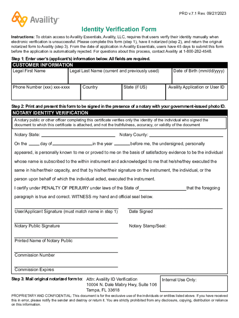 Fillable Online Availity Identity Verification Form. To obtain access ...