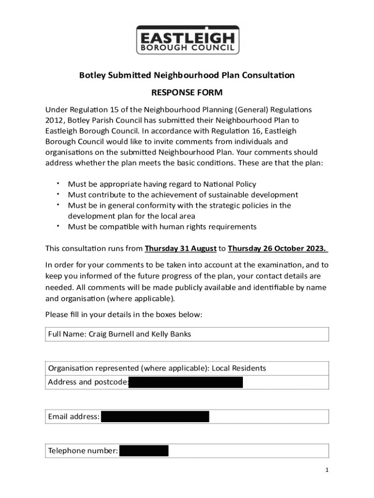 Fillable Online Botley Submitted Neighbourhood Plan Consultation Fax ...