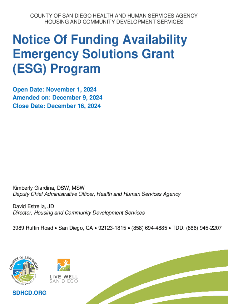 Fillable Online Emergency Solutions Grant (esg) Program Funding Fax ...