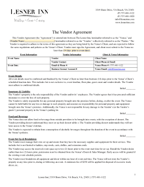 Fillable Online Vendor Agreement - Lesner Inn Fax Email Print - pdfFiller