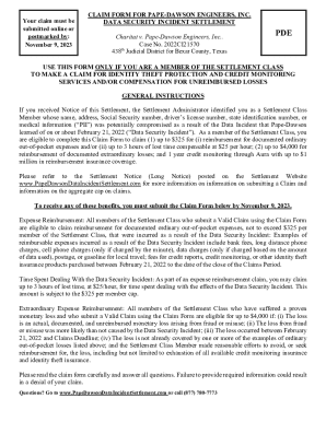 Fillable Online Data Security Incident Settlement Claim Form Fax Email ...