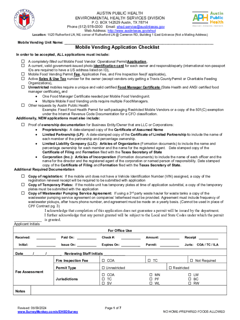 Fillable Online Mobile Food Vendor: Operational Permit Application Fax ...