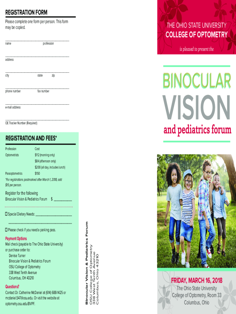 Fillable Online Binocular Vision & Pediatrics Forum Registration Fax ...