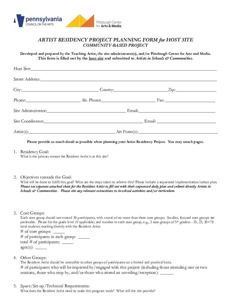 Fillable Online ARTIST RESIDENCY PROJECT REQUEST FORM Fax Email Print ...