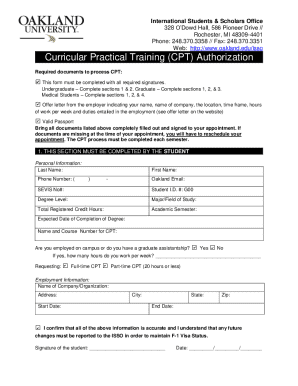 Fillable Online Curricular Practical Training (cpt) Authorization Form Fax Email Print - pdfFiller