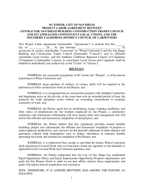 Fillable Online Project Labor Agreement Between Contractor and Unions ...