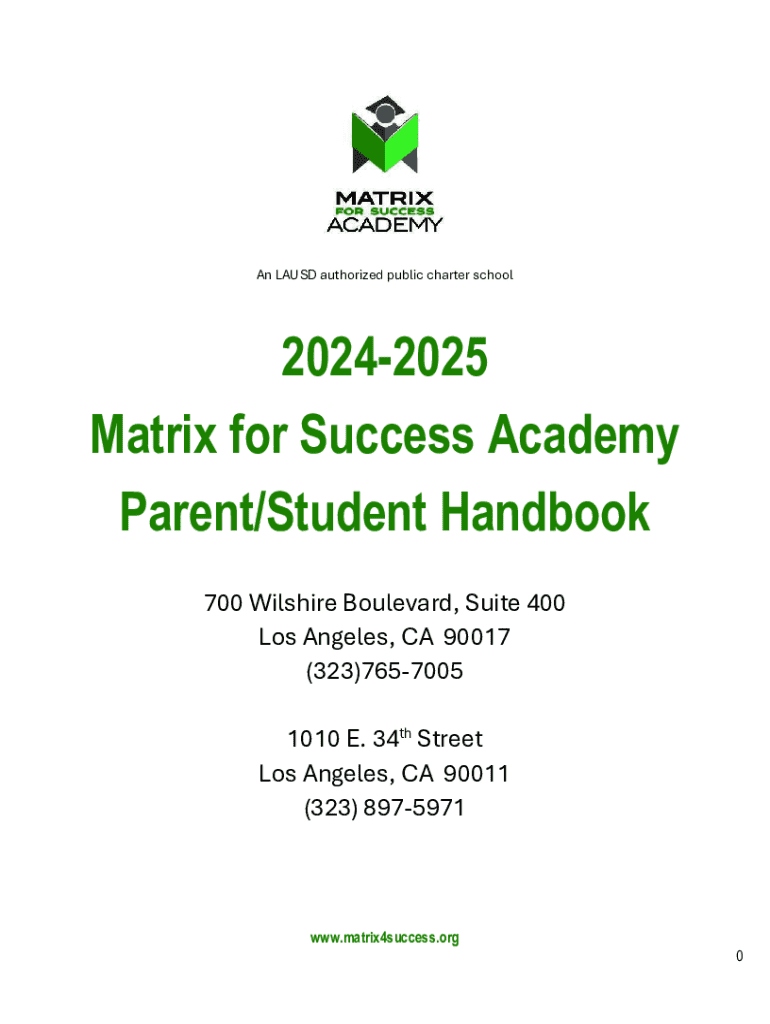 Fillable Online Matrix for Success Academy Parent/student Handbook Fax Email Print - pdfFiller