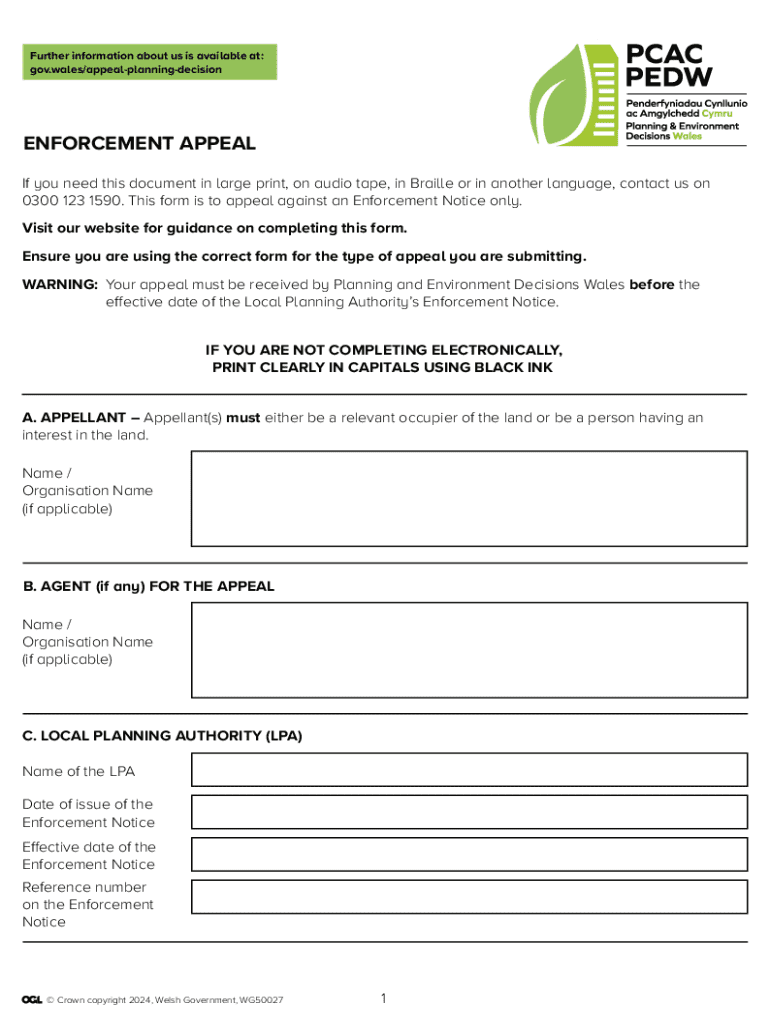 Fillable Online Enforcement Appeal Against Planning Decision Fax Email ...