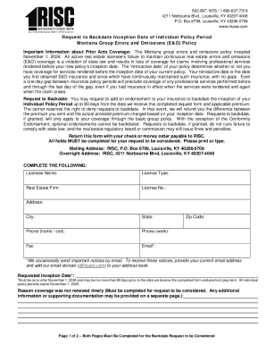 Fillable Online Request to Backdate Inception Date of Individual Policy ...