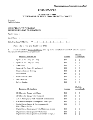 Fillable Online Application for Withdrawal of Funds From Edusave ...