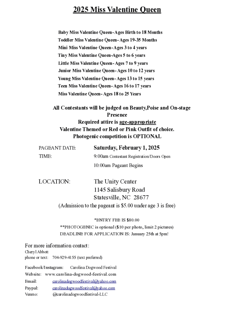 Fillable Online Miss Valentine\'s Pageant - Fundraising for AHA and ...