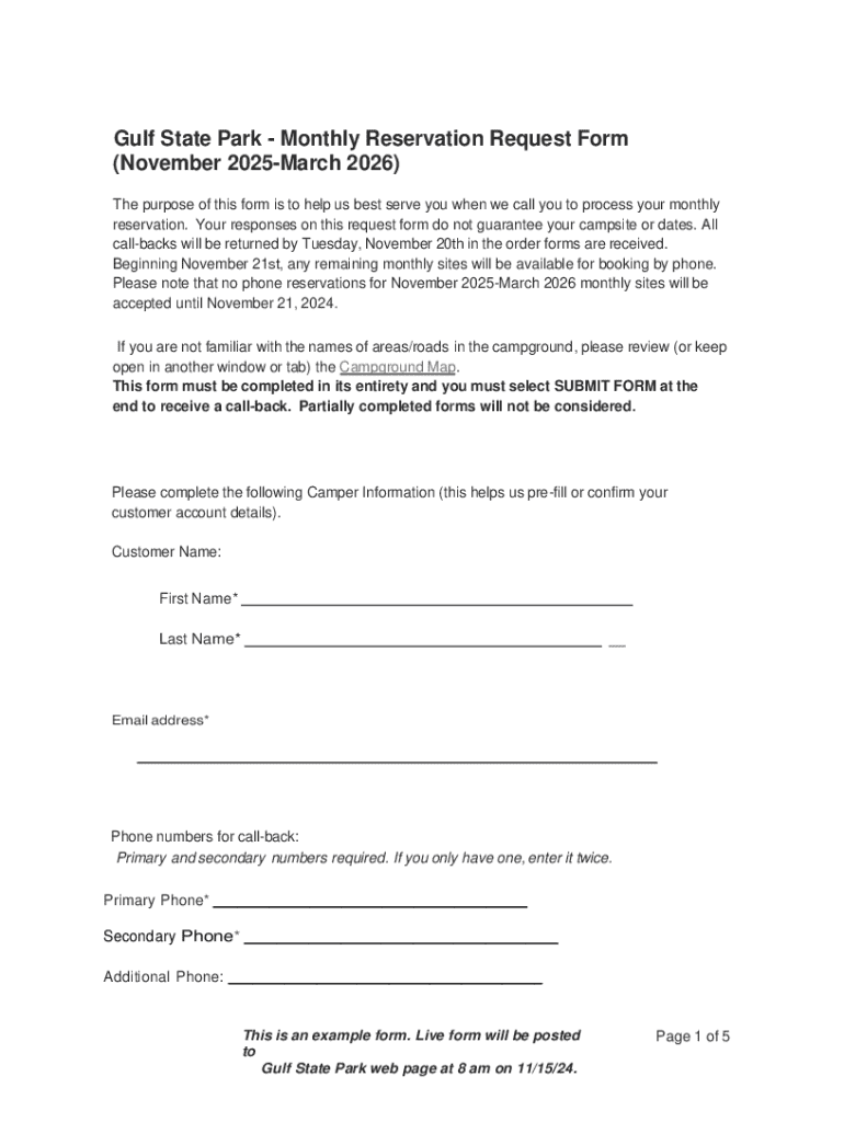 Fillable Online Gulf State Park - Monthly Reservation Request Form ...