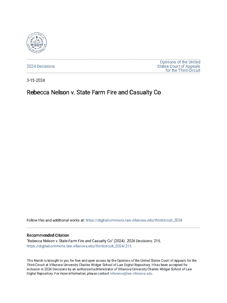 Fillable Online Rebecca Nelson v. State Farm Fire and Casualty Co, No ...