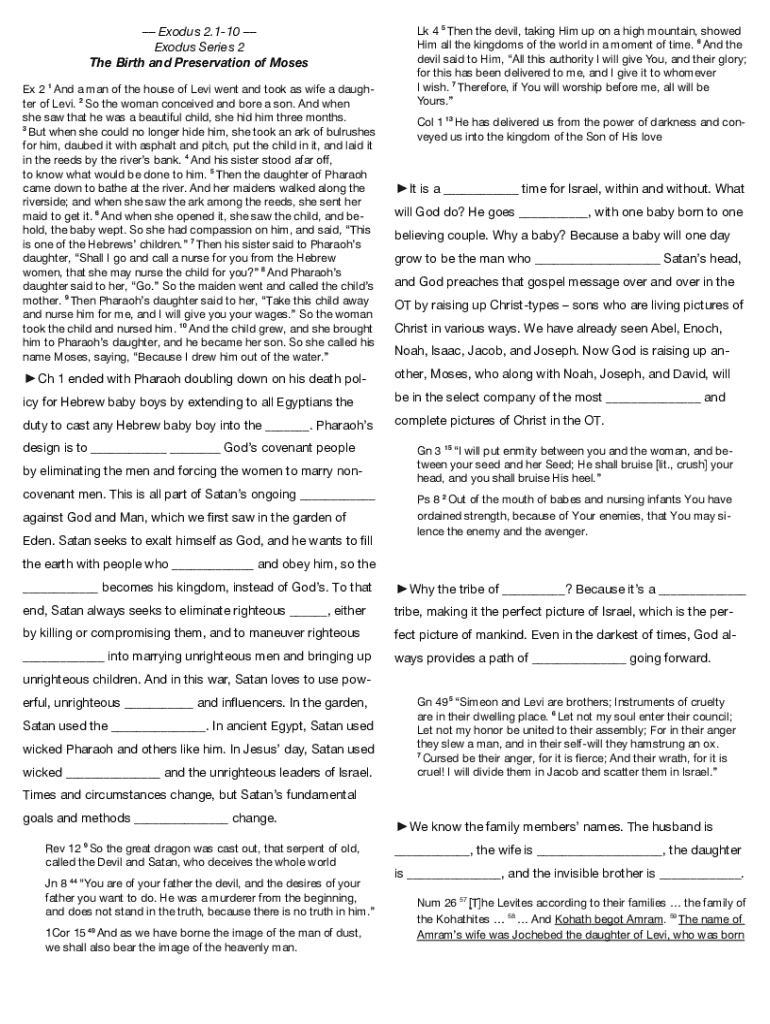 Fillable Online Exodus 2 NIV - The Birth of Moses - Now a man of the ...