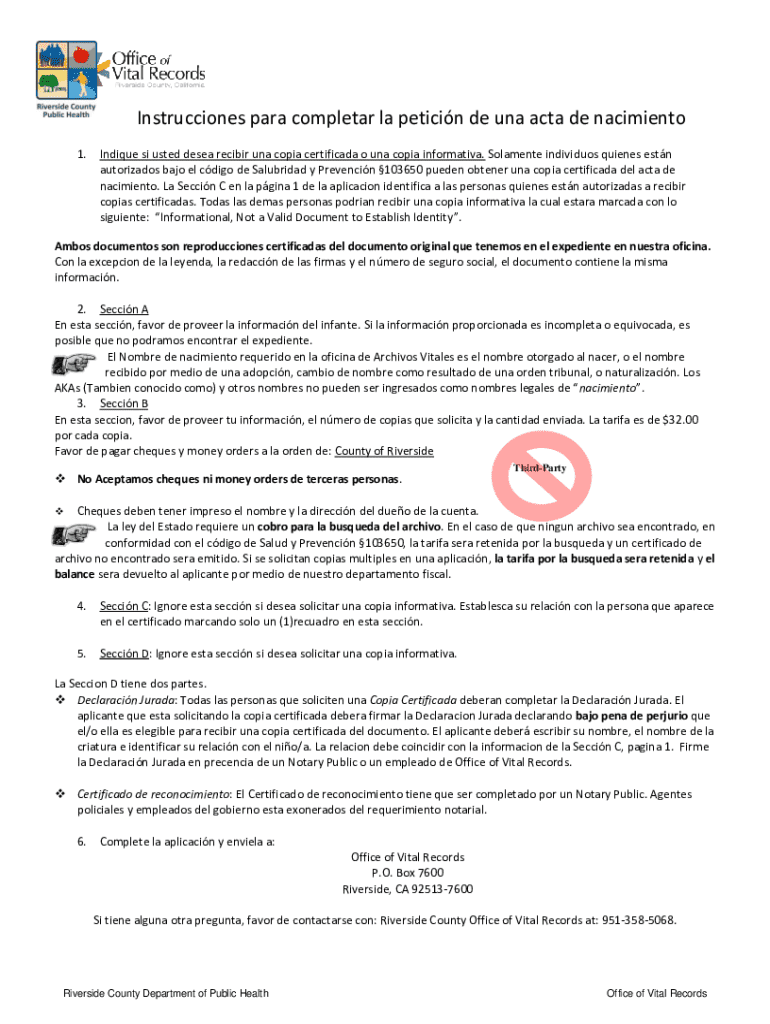 Rellenable en línea Solicitud para pedir un certificado de nacimiento de la ... Fax Email ...