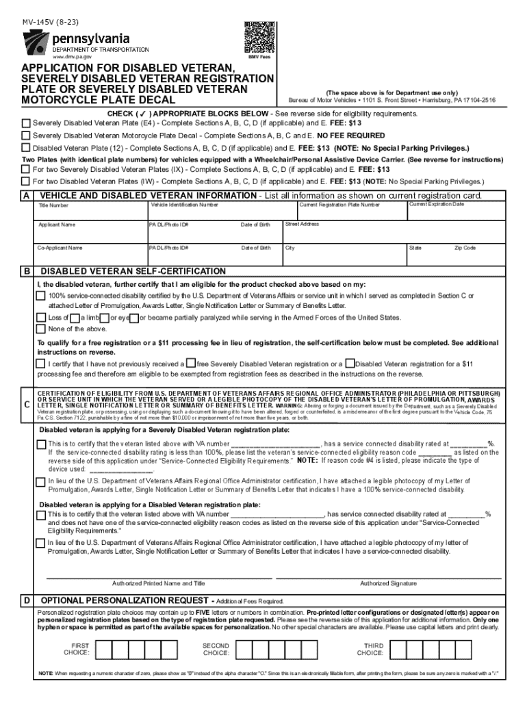 Fillable Online Application for Disabled Veteran, Severely ... Fax ...