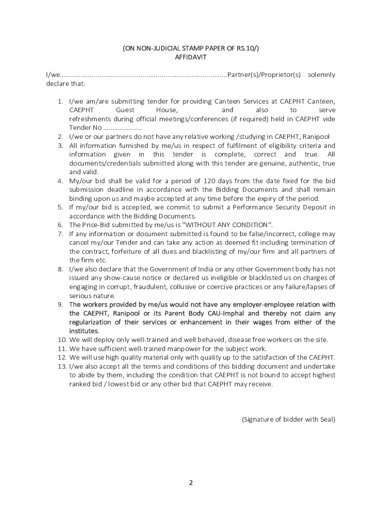 Fillable Online AFFIDAVIT (To be executed on non-judicial stamp paper ...