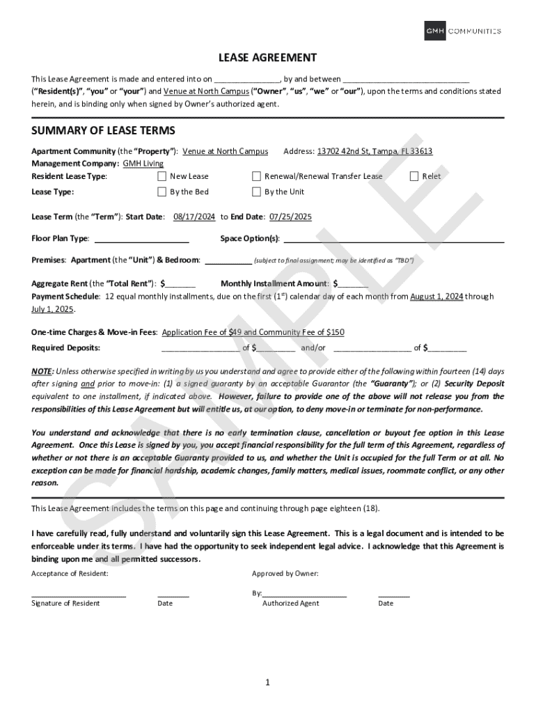 Fillable Online Lease Agreement for Venue at North Campus Fax Email Print - pdfFiller