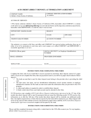 Fillable Online Ach Credit Direct Deposit Authorization Fax Email Print - pdfFiller