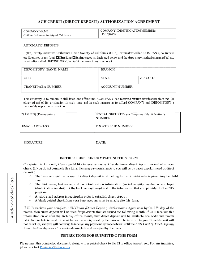 Fillable Online Ach Credit Direct Deposit Authorization Fax Email Print - pdfFiller