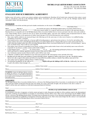 Fillable Online Michigan Quarter Horse Association Stallion Service Breeding Agreement Fax Email ...