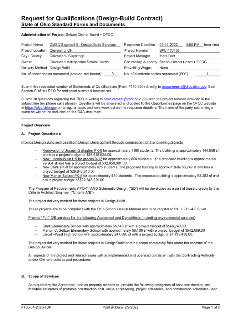 Fillable Online Rfq for Design-build Services - Cleveland Metropolitan ...