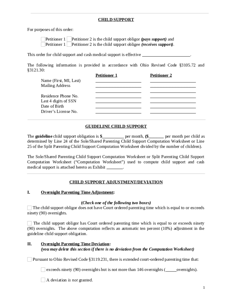 Support Language for Dissolution Cases with Children Doc Template | pdfFiller