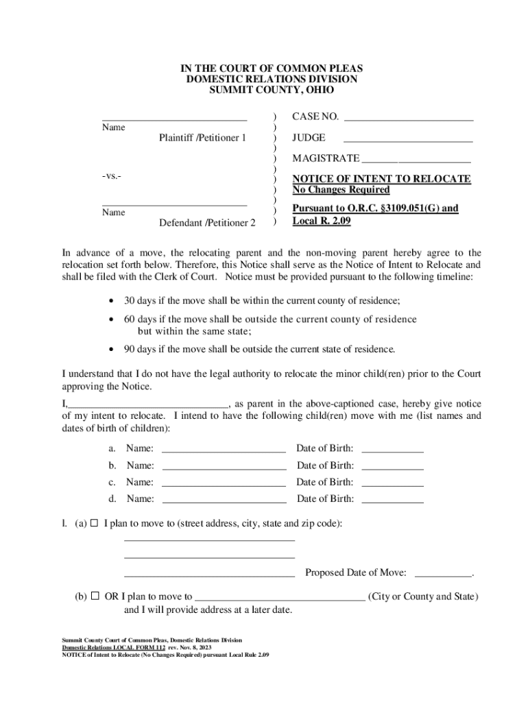 Fillable Online Notice of Intent to Relocate (no Changes Required) Fax ...