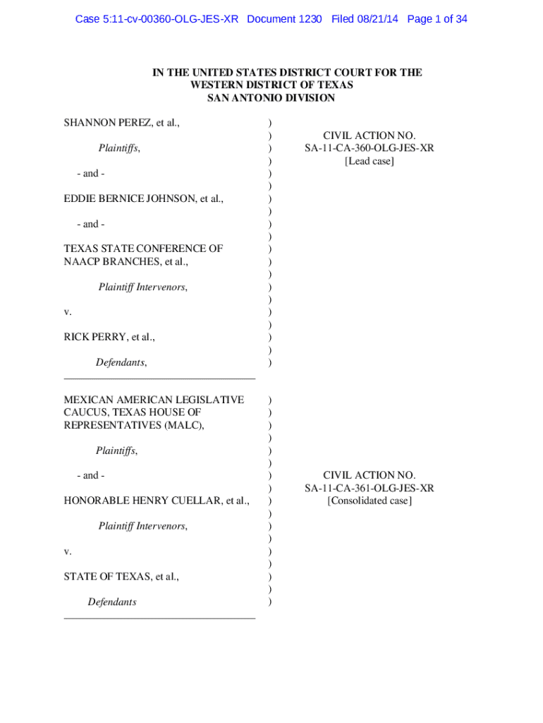 Fillable Online Exhibit List for the 2014 Trial on the 2011 Texas ...