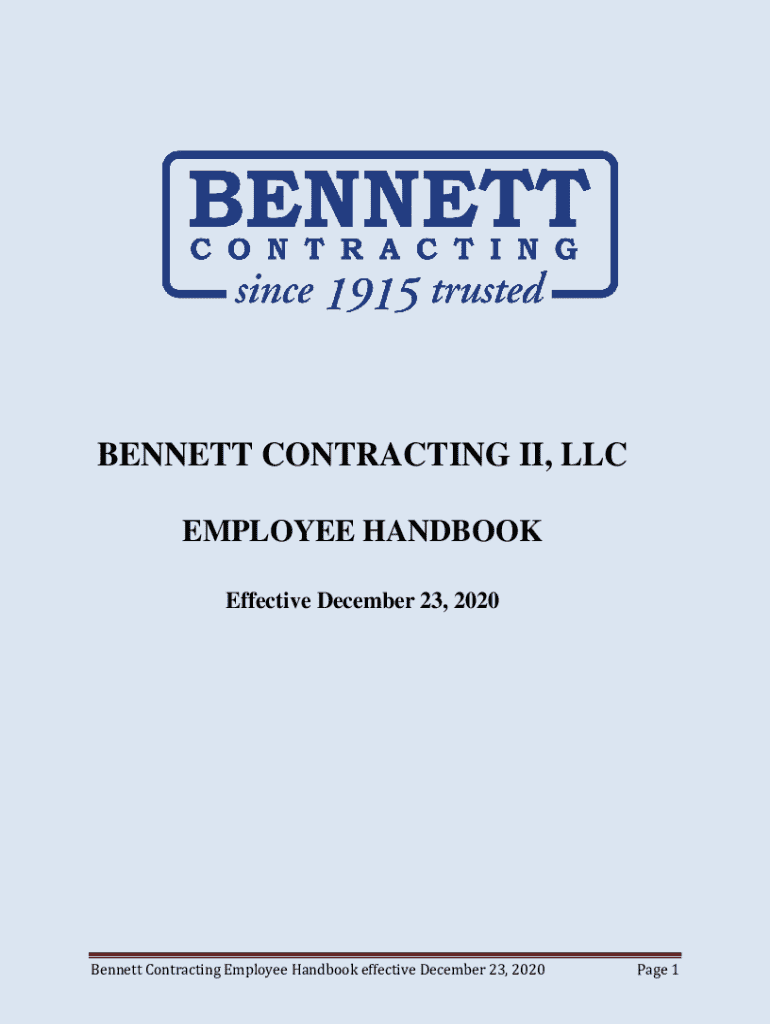 Fillable Online Bennett Contracting Ii, Llc Employee Handbook Fax Email ...