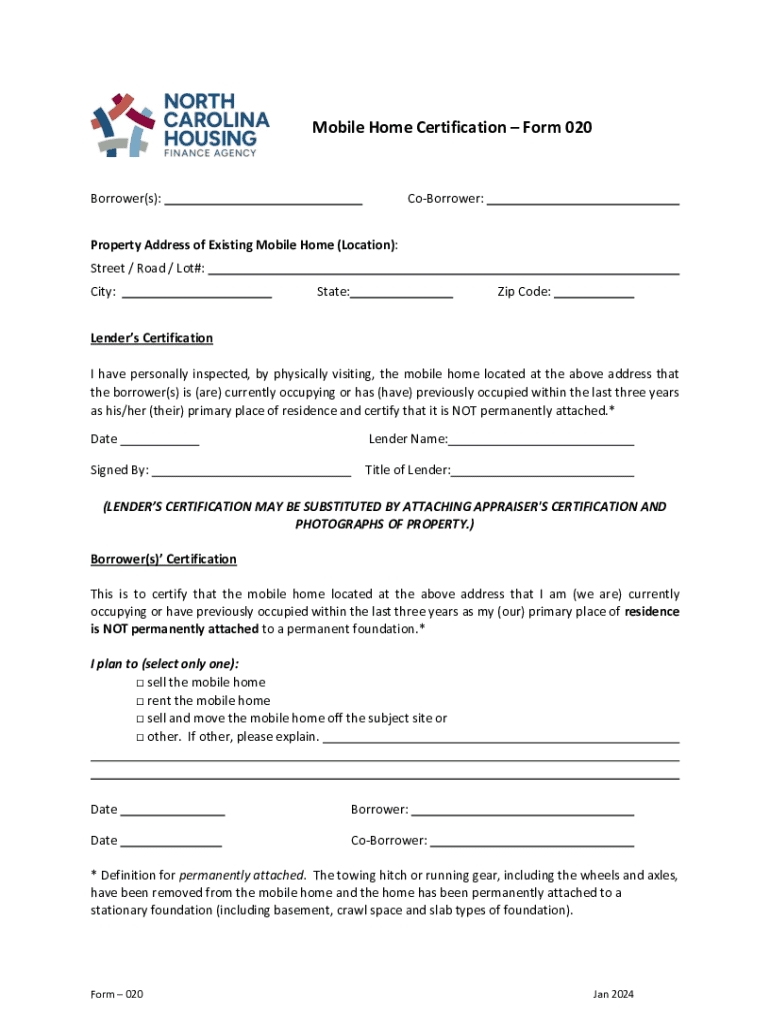 Fillable Online Mobile Home Certification Fax Email Print - pdfFiller