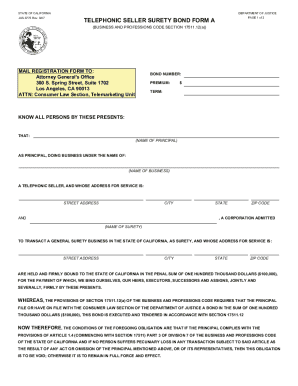 Fillable Online Telephonic Seller Surety Bond Form a Fax Email Print ...