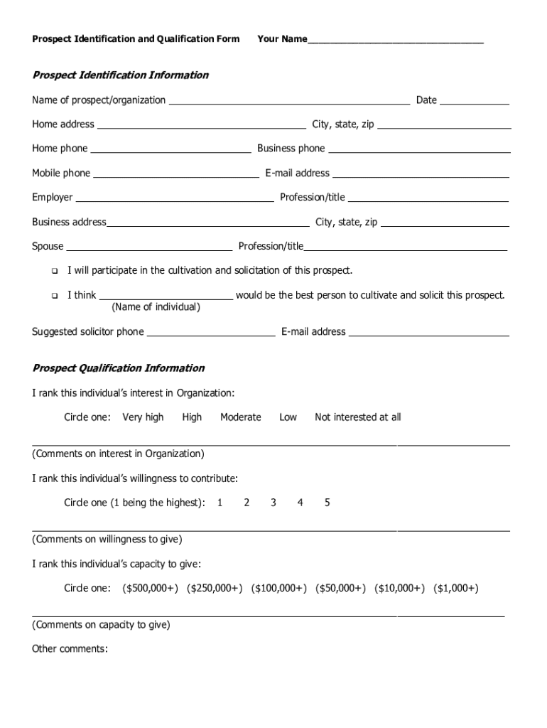 Fillable Online Prospect Identification and Qualification Form Fax Email Print - pdfFiller