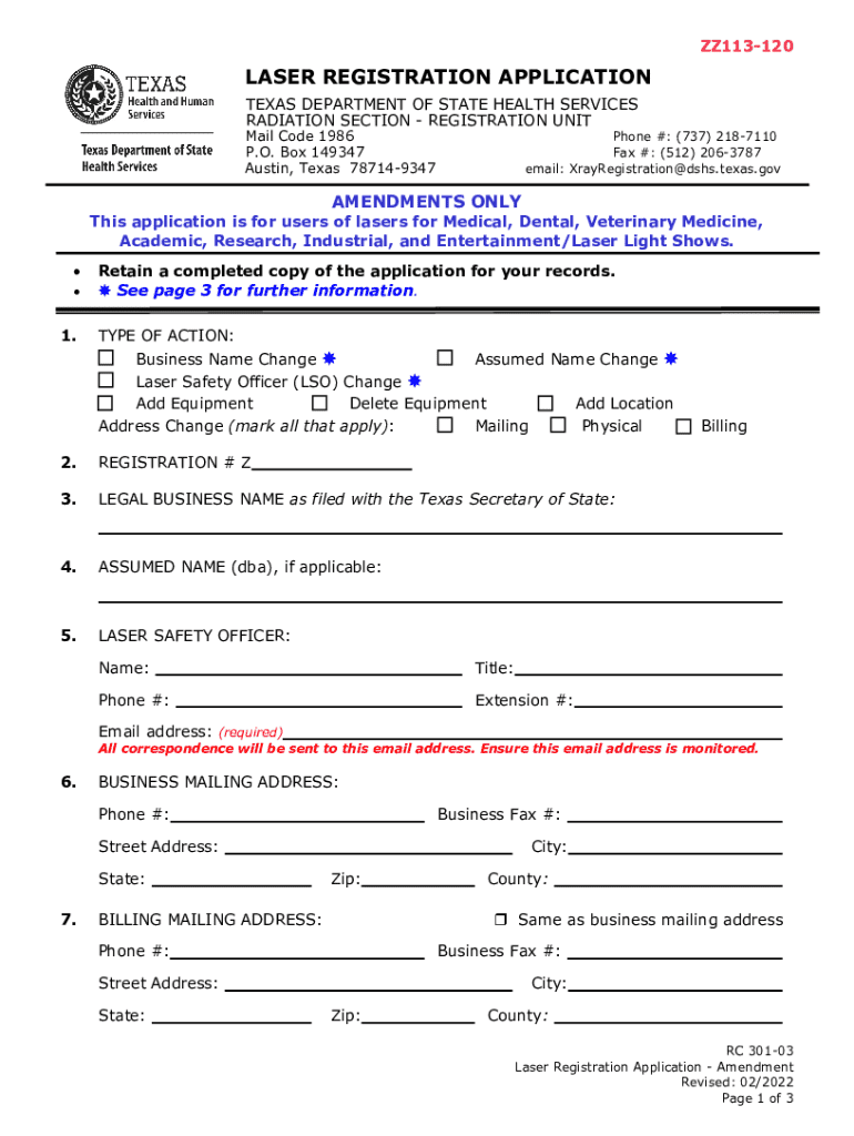 Fillable Online Laser Registration Application - Amendment Fax Email ...