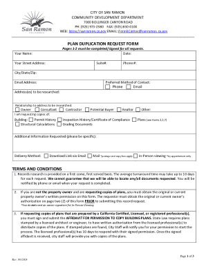 Fillable Online City of San Ramon Plan Duplication Request Fax Email ...