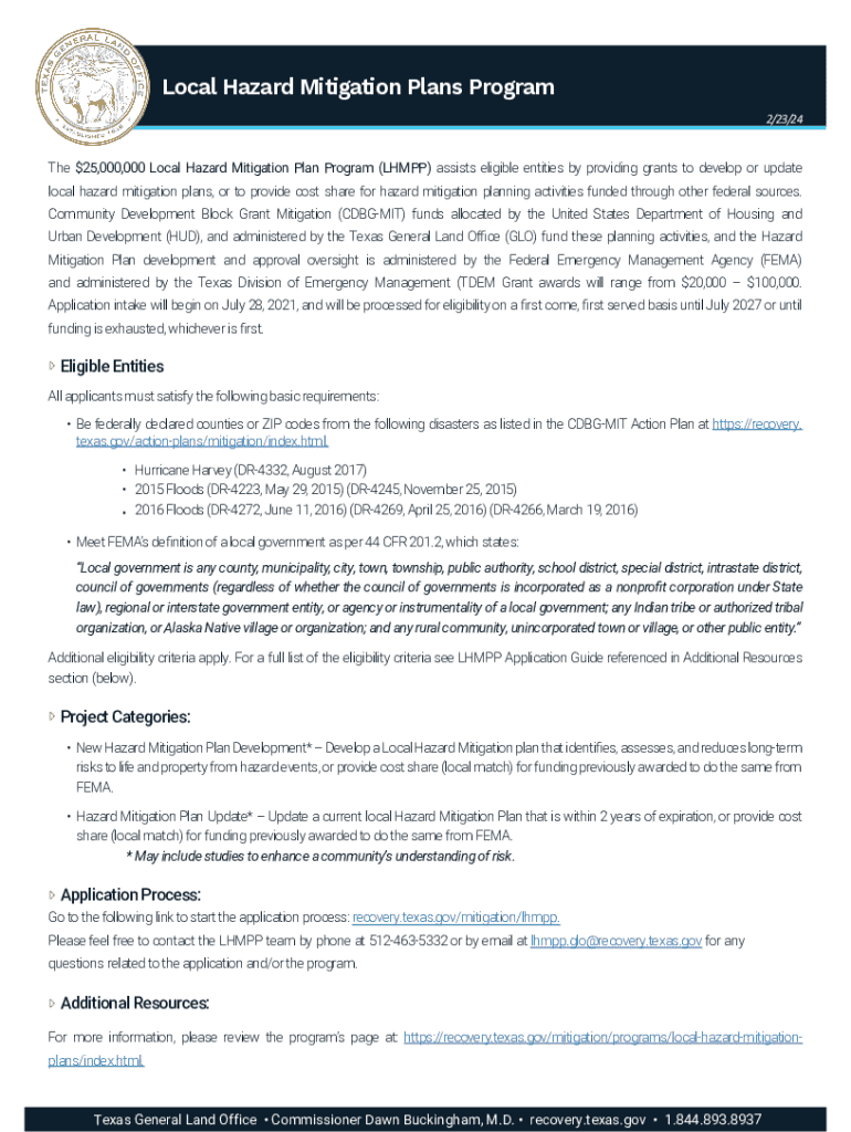Fillable Online Local Hazard Mitigation Plans Program Overview Fax ...