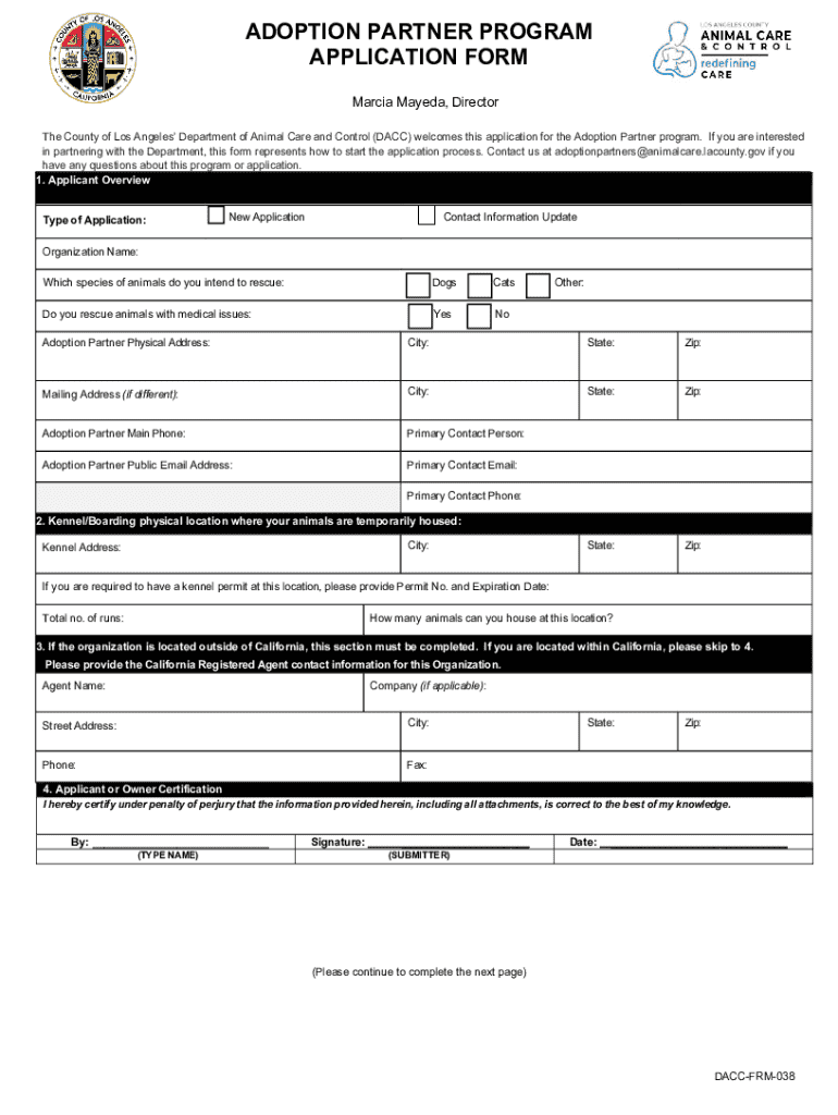 Fillable Online ADOPTION PARTNER PROGRAM APPLICATION FORM Fax Email Print - pdfFiller