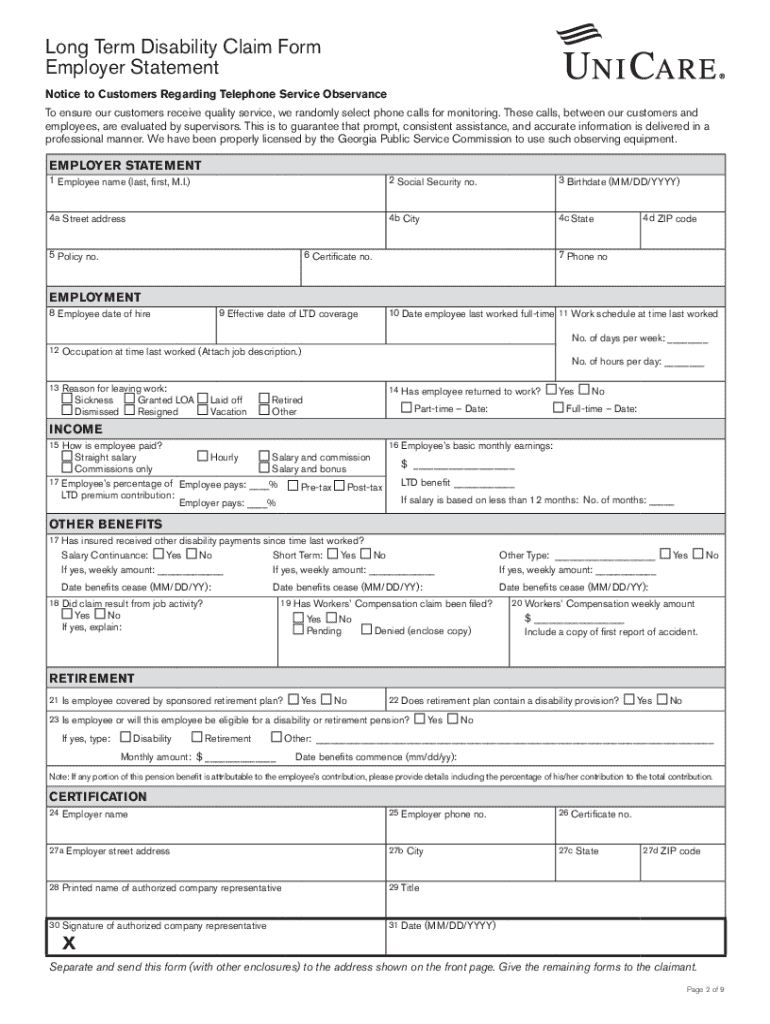 Fillable Online Long Term Disability Claim Form Fax Email Print - pdfFiller