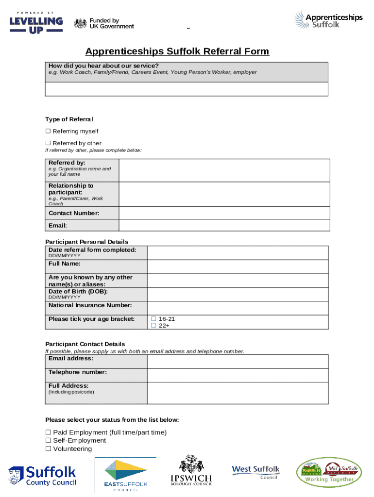 Apprenticeships Suffolk Referral Doc Template | pdfFiller